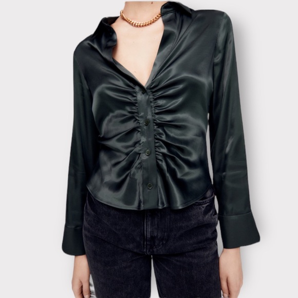 Zara | Tops | Zara Pleated Satin Effect Shirt New | Poshmark